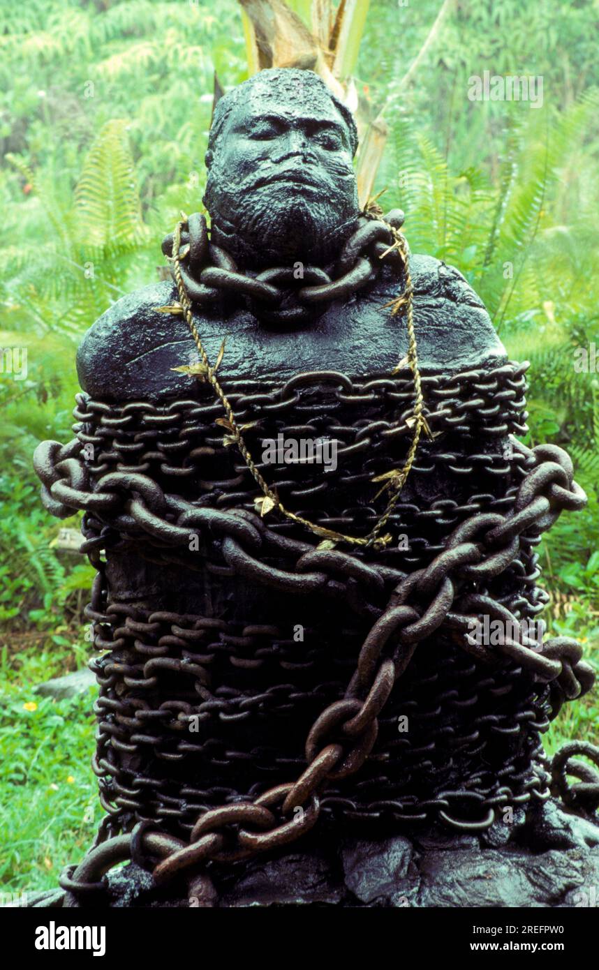 Lava sculpture of Hawaiian in bondage/chains in Puna on the Big Island ...