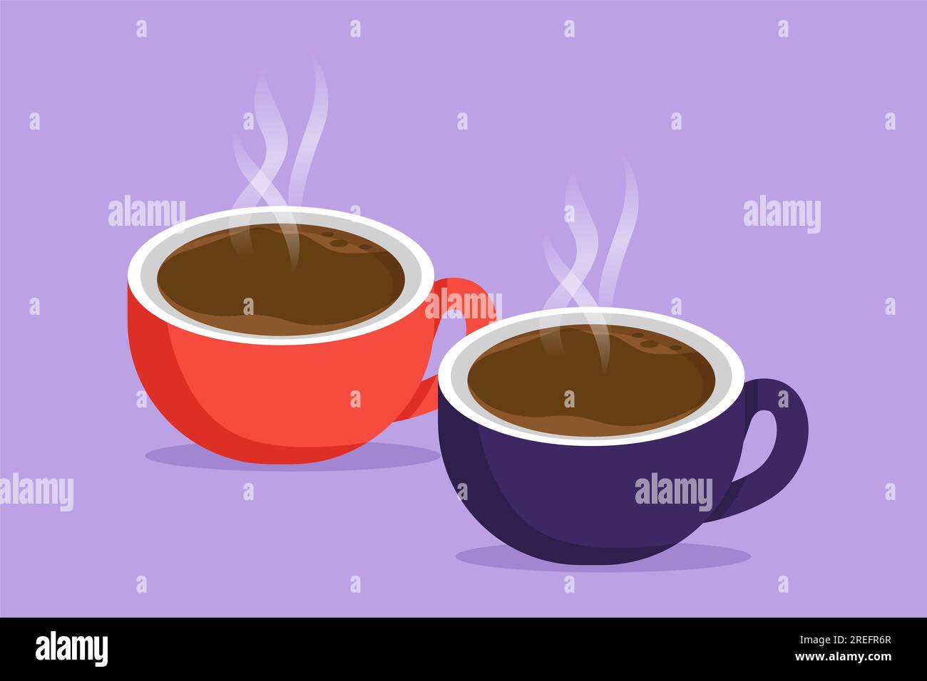 Character flat drawing two cups of coffee on table. Coffee drink ...