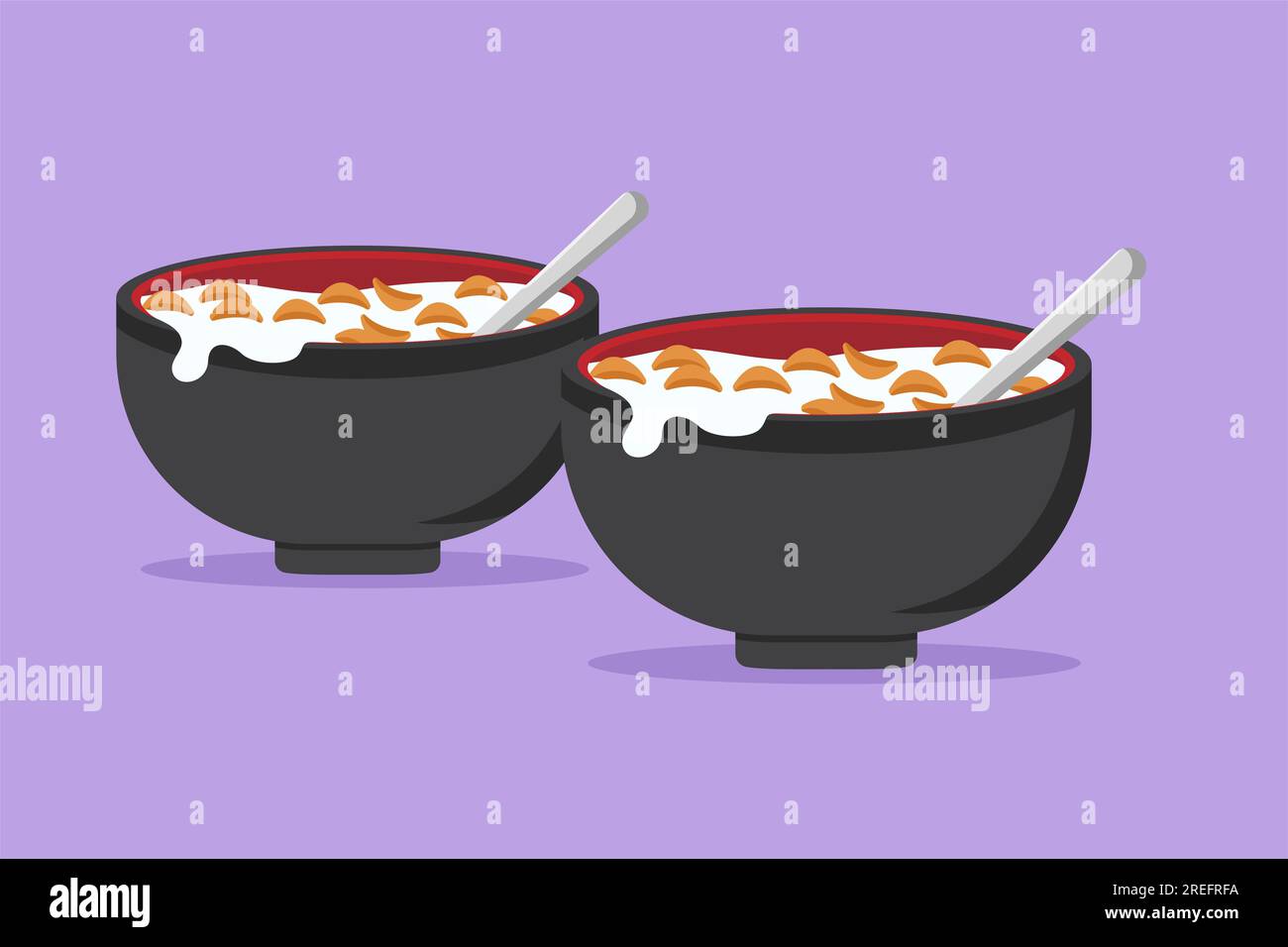 Character flat drawing fresh stylized bowl of cereal breakfast with ...