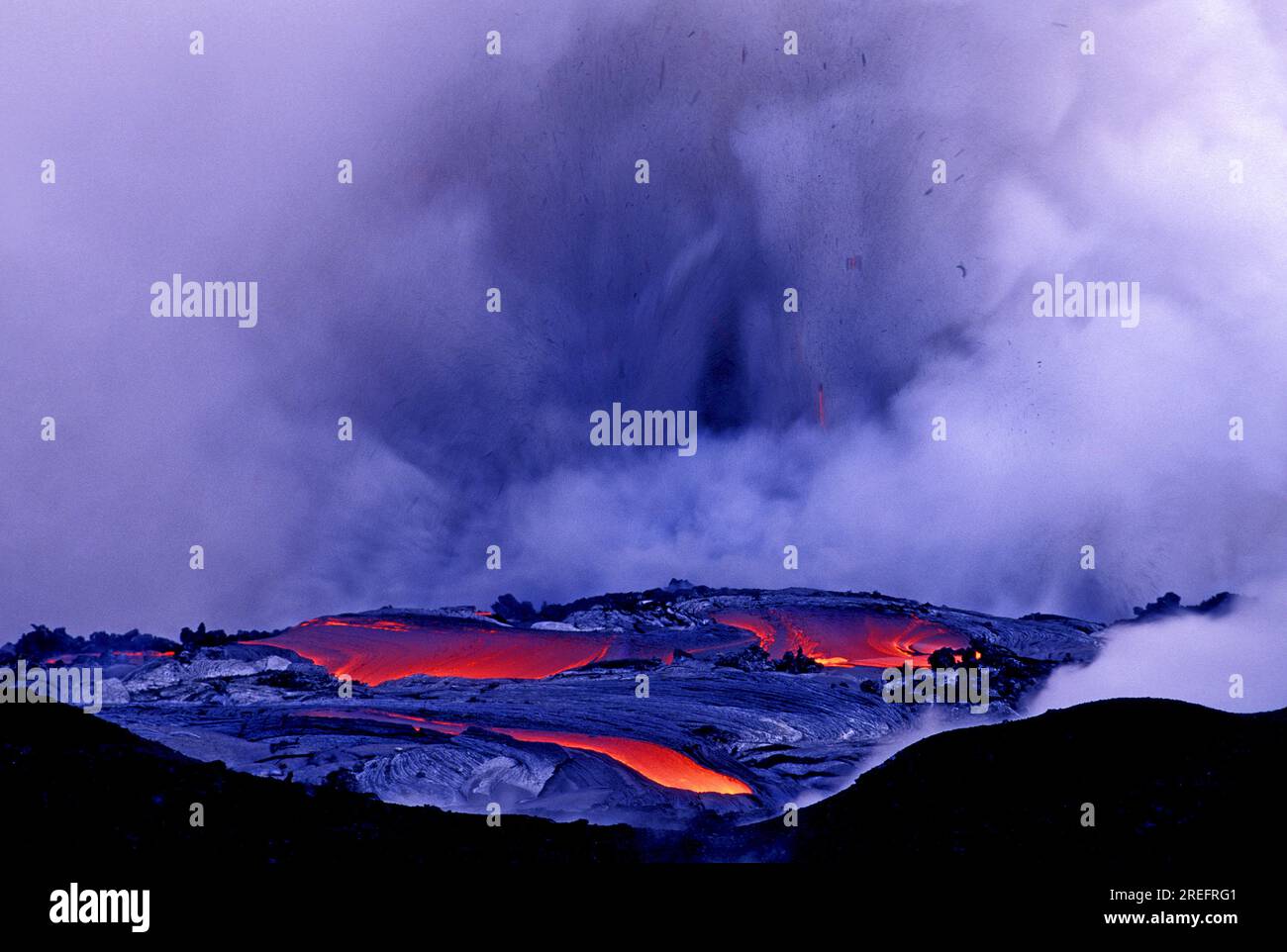Pools of lava head to the ocean emitting huge plumes of steam at ...
