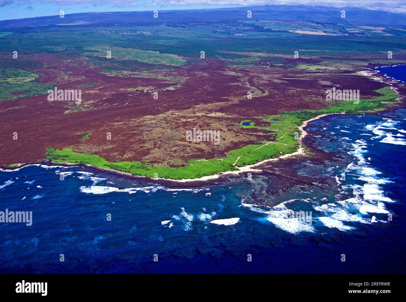 Aerial view of the southernmost point of the Hawaiian island chain ...