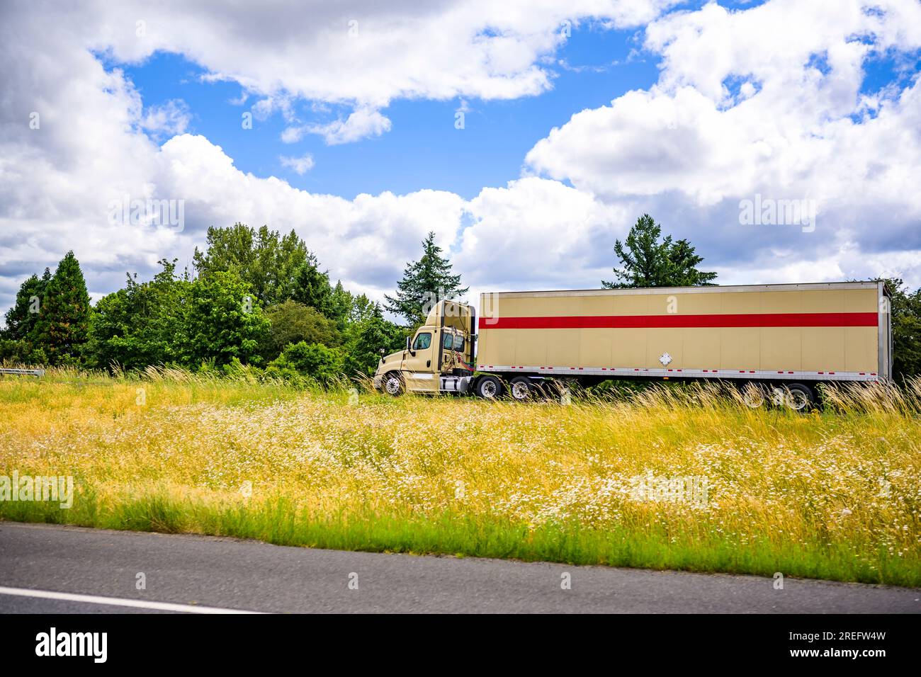 Industrial grade beige big rig day cab local deliveries semi truck ...