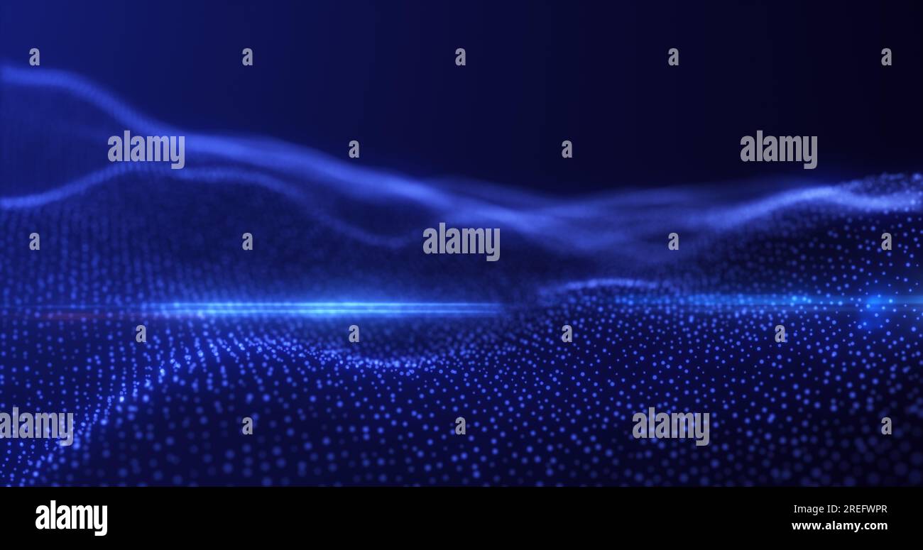Abstract blue energy waves from particles of futuristic hi-tech glowing ...