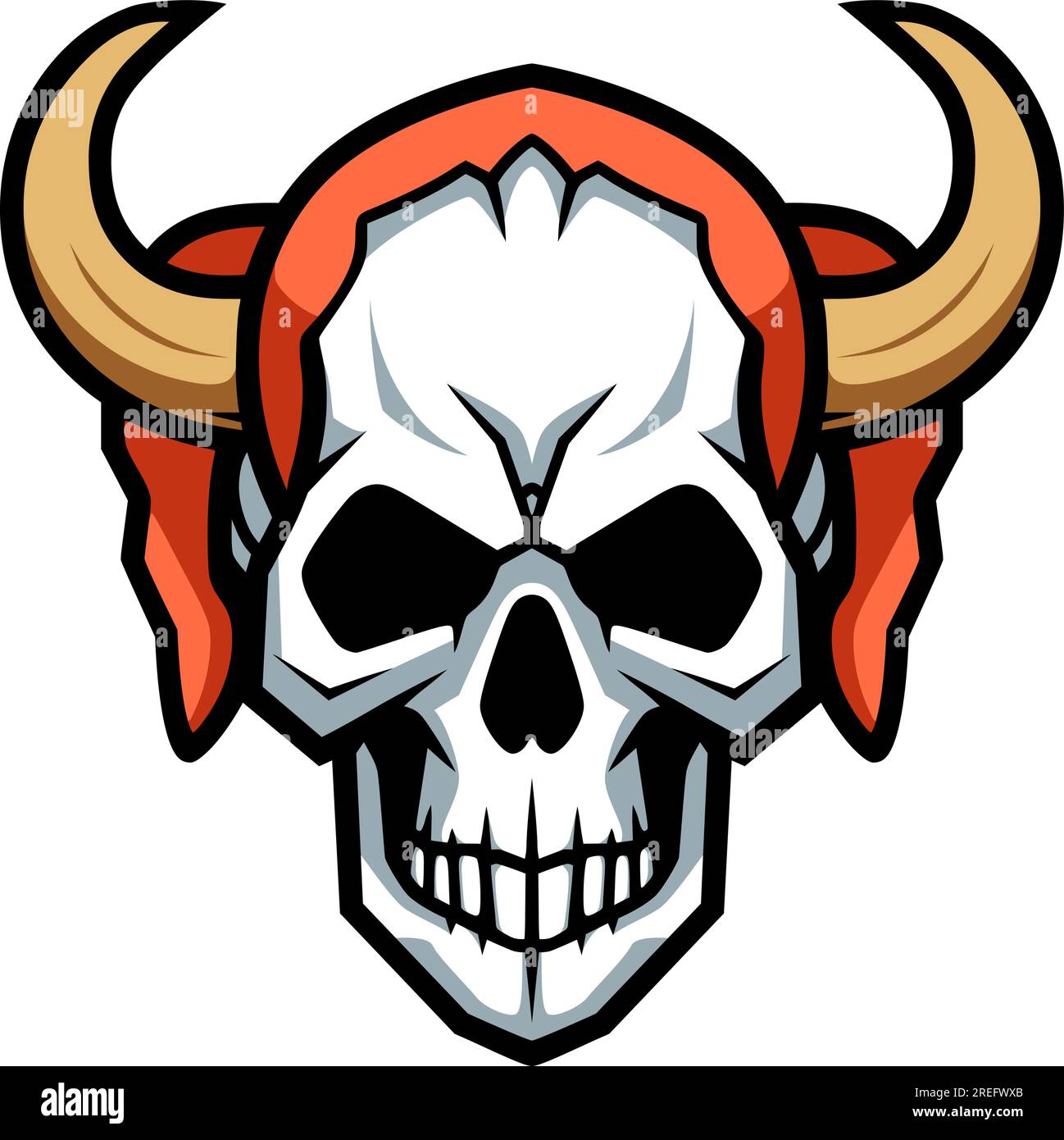Skull sign or icon with horns. Mascot skull emblem with outline Stock ...