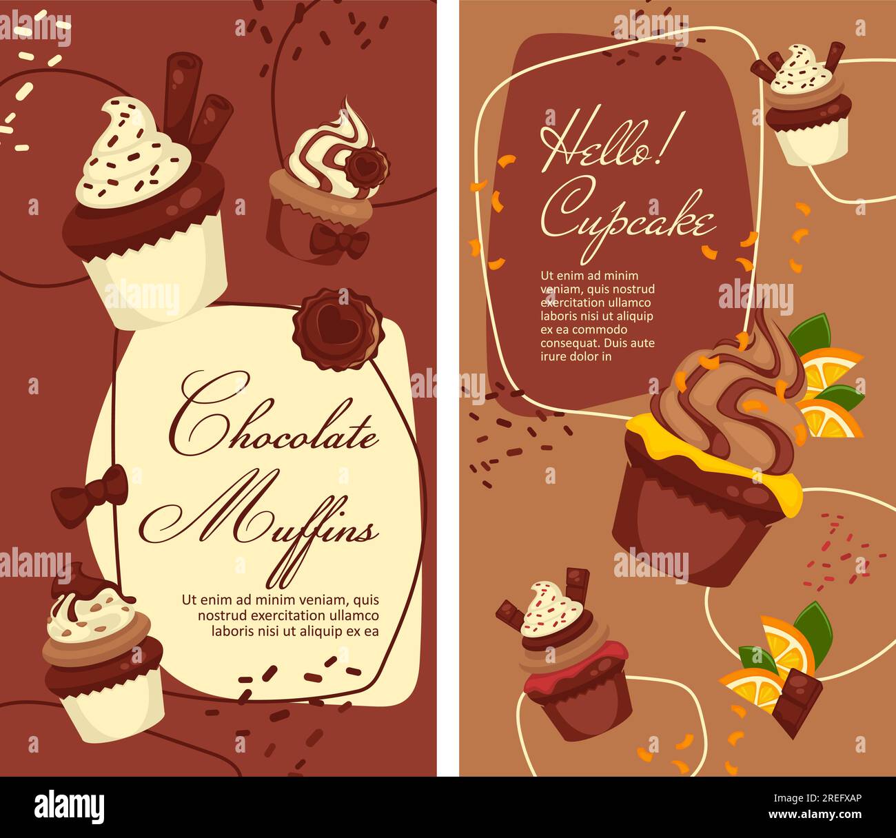 Muffins and cupcakes, chocolate and vanilla flavors. Bakery and pastry ...