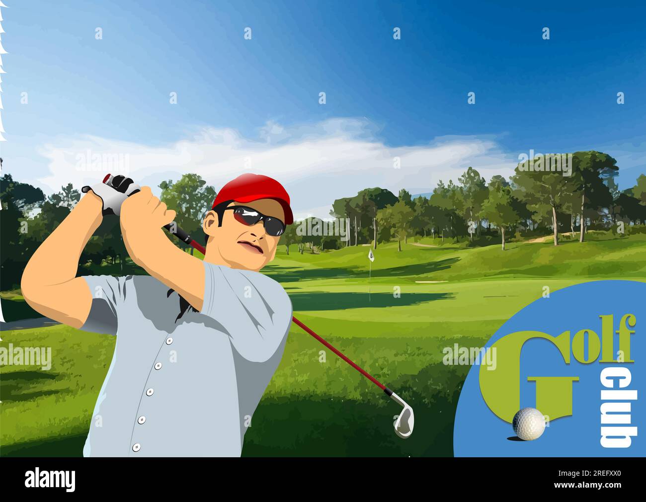 Golf club background with golfer man image. Vector 3d illustration ...