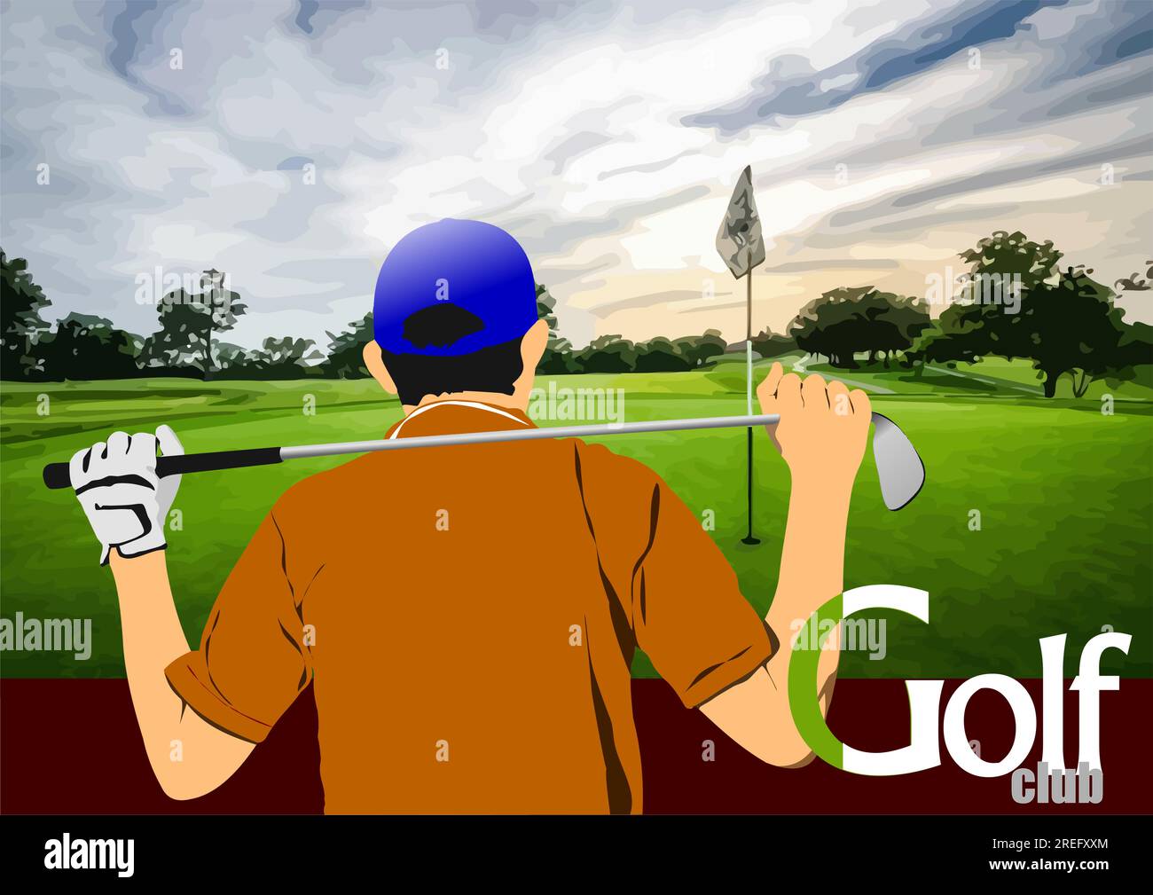 Golf club background with golfer man image. Vector 3d illustration ...