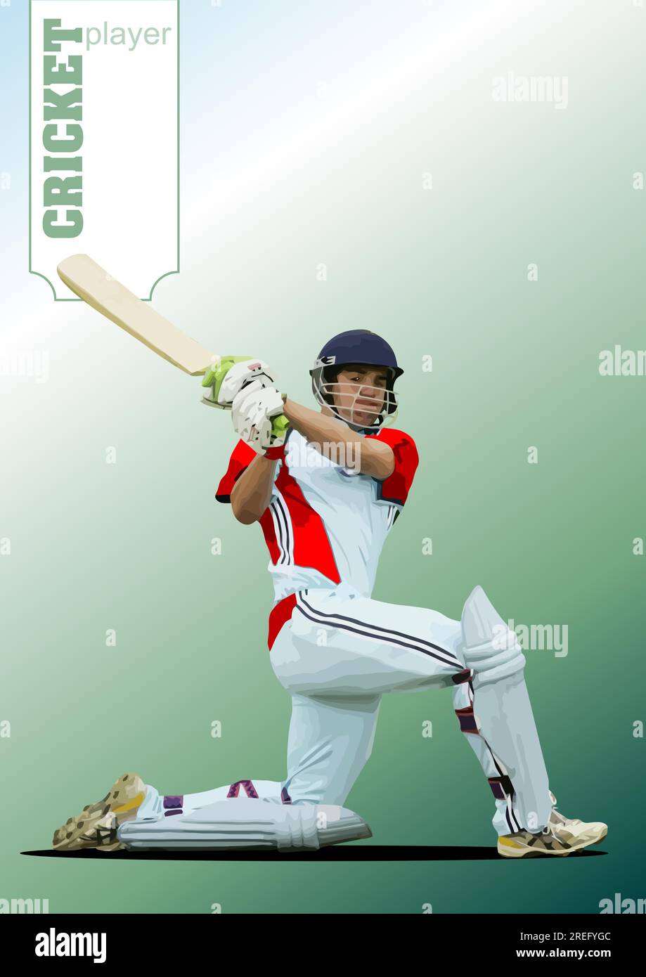Cricket player batsman on white-green background. 3d color vector ...