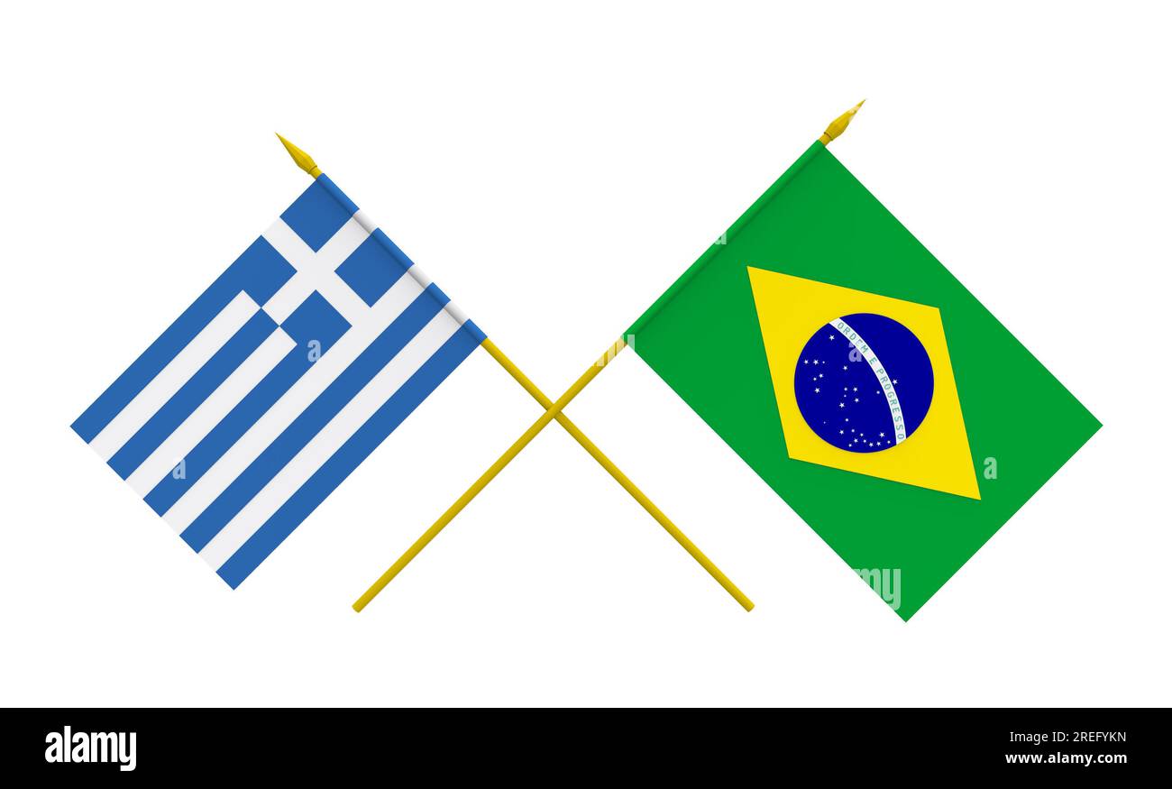Flags of Brazil and Greece, 3d render, isolated Stock Photo - Alamy