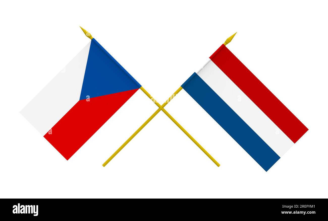 Flags of Czech Republic and Netherlands, 3d render, isolated on white ...