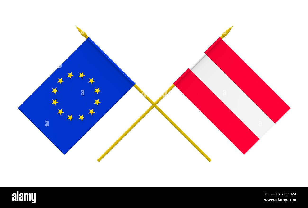 Flags of Austria and European Union, 3d render, isolated on white Stock ...