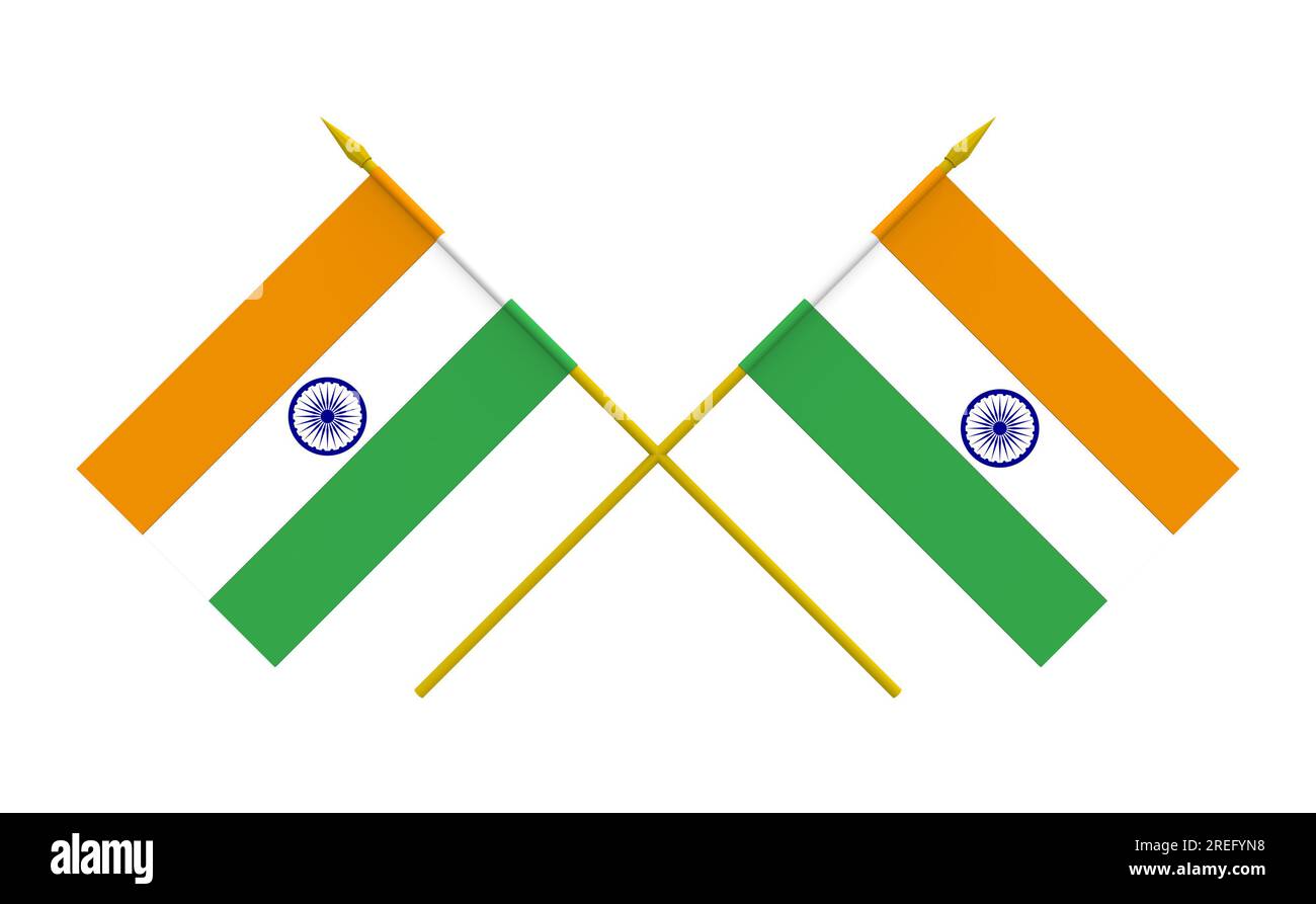 Two crossed flags of India, 3d render, isolated on white Stock Photo ...