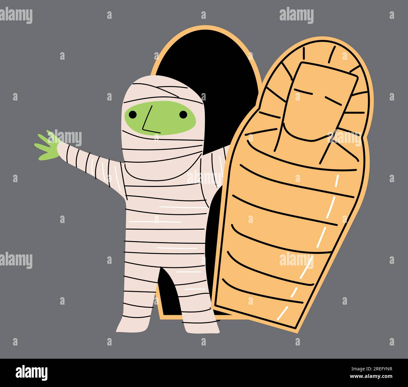 Mummy come from within coffin . Halloween cartoon characters . Vector ...