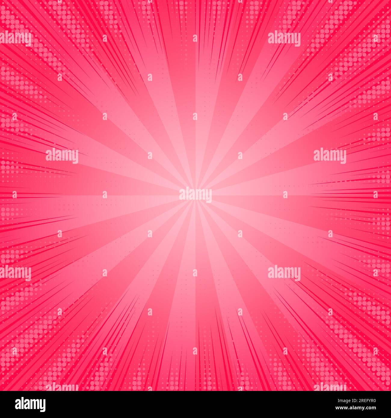 Pink comic background with sunburst and rays. Vector cartoon pattern ...