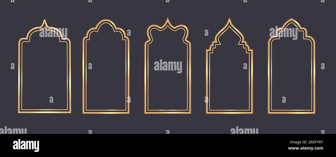 Ramadan window frame shapes. Islamic golden arches. Muslim mosque ...