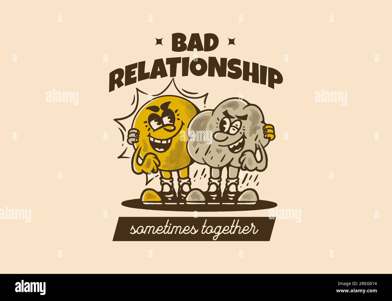 Bad relationship, Mascot character illustration of a sun and rain cloud ...