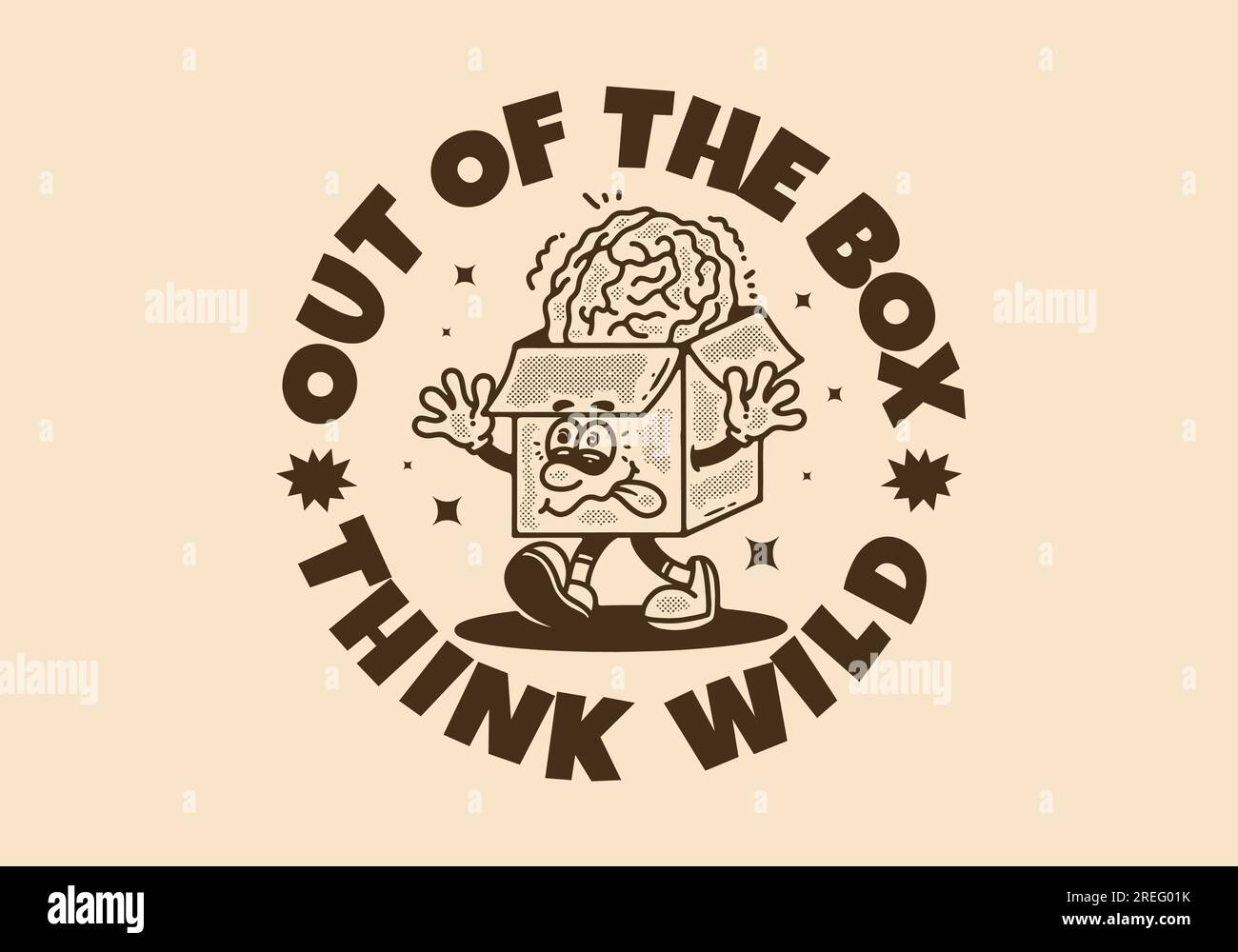 Out of the box, Vintage mascot character of a cardboard box with a ...