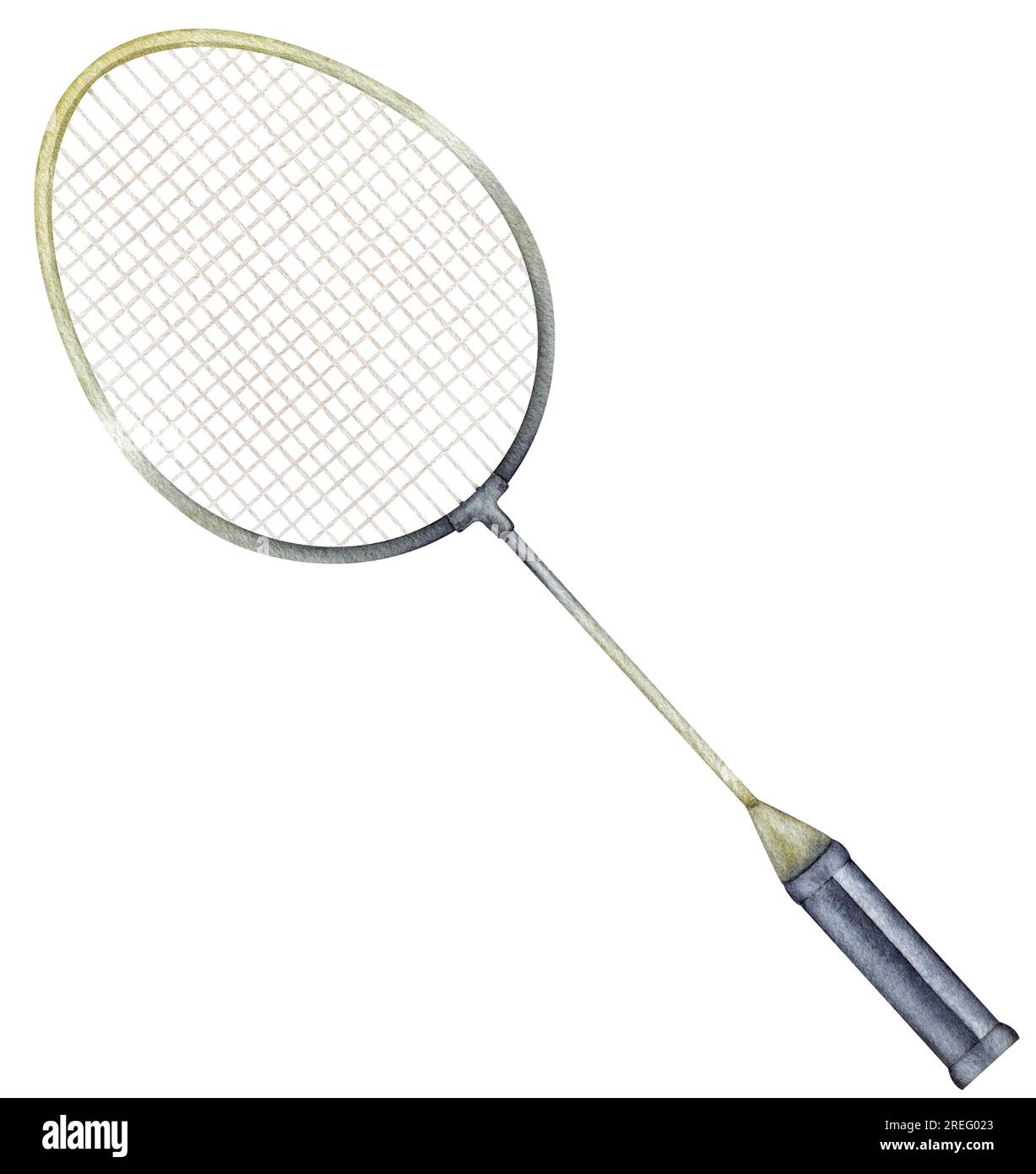 Badminton racket watercolor illustration. Hand drawn and isolated on a ...