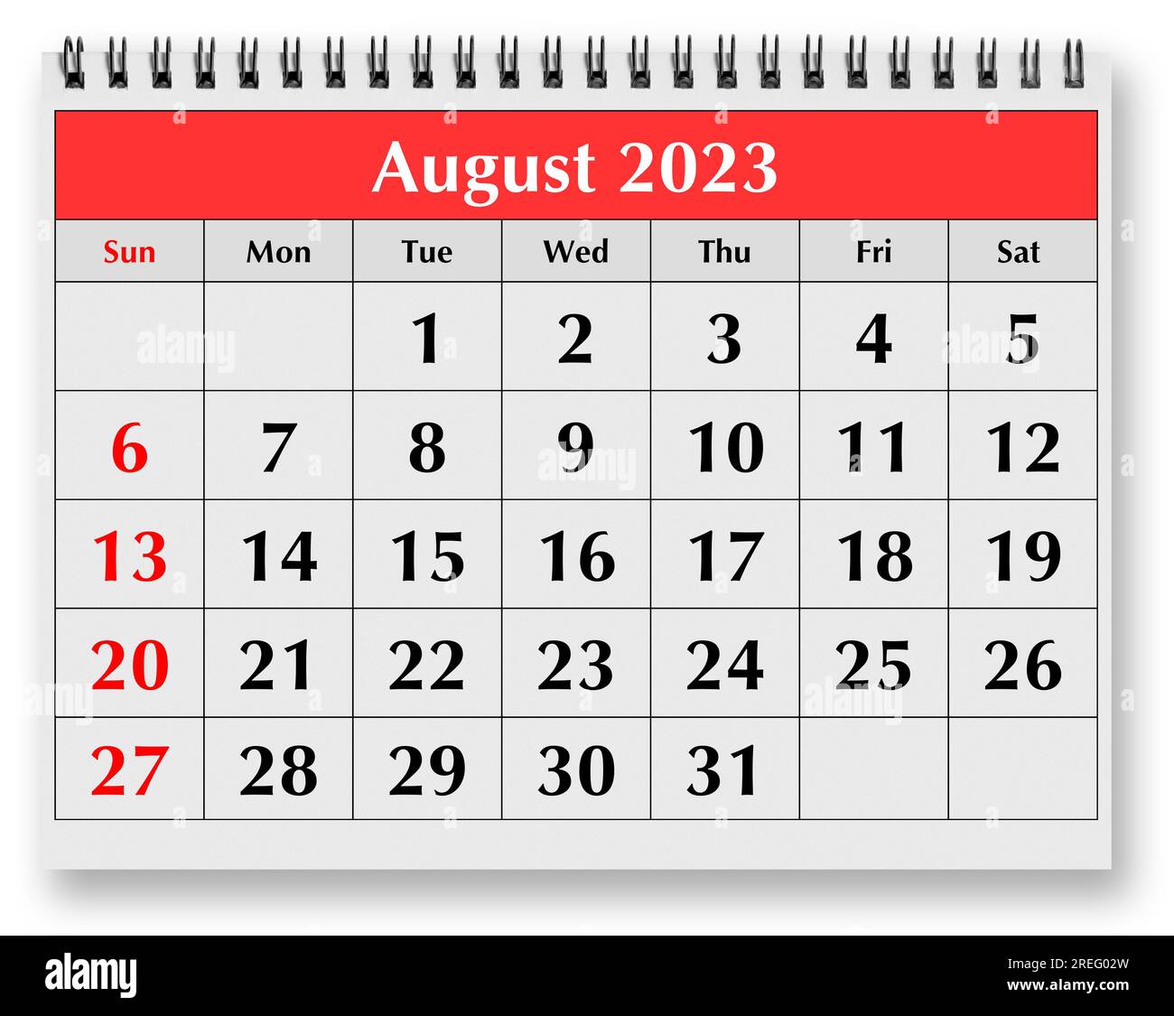 One page of the annual monthly calendar - August 2023 Stock Photo - Alamy