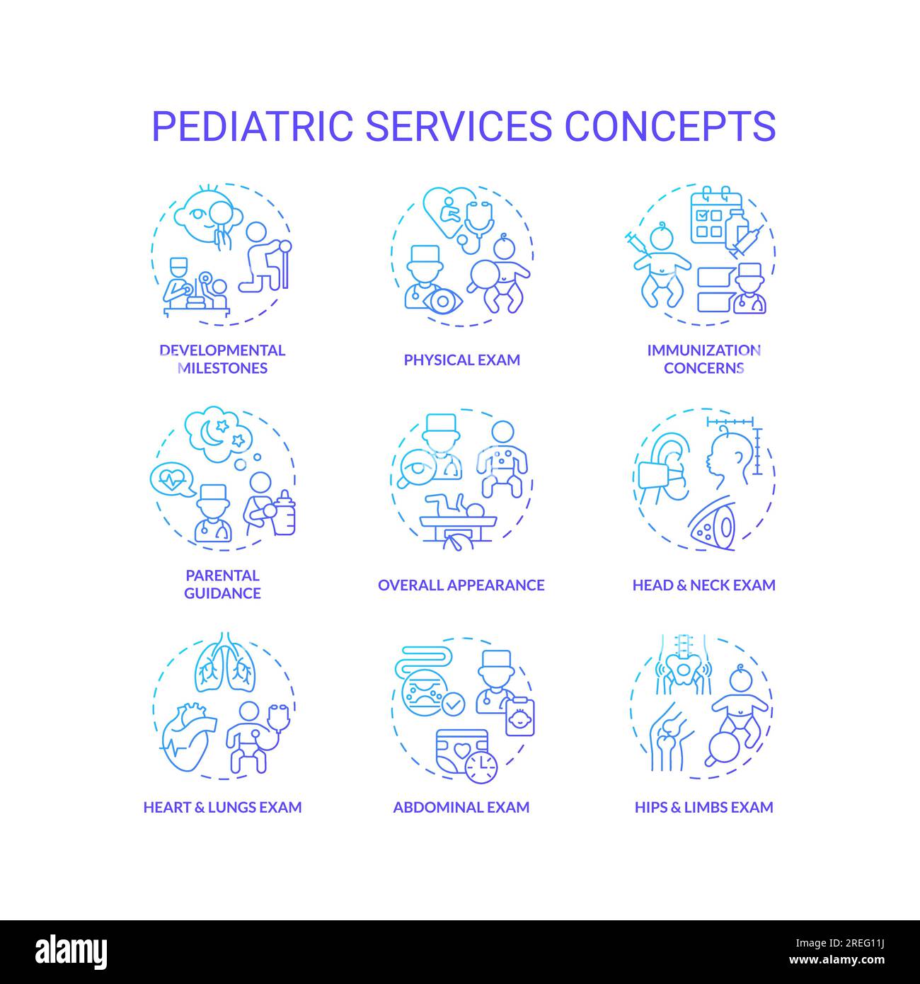 Pediatric services blue gradient concept icons set Stock Vector Image ...