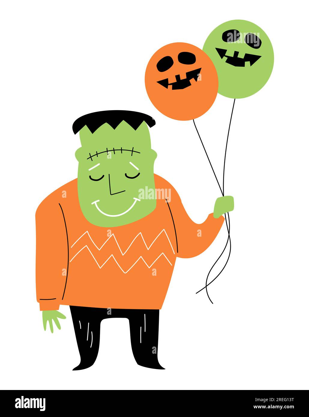 Frankenstein hold balloons . Halloween cartoon characters . Vector ...