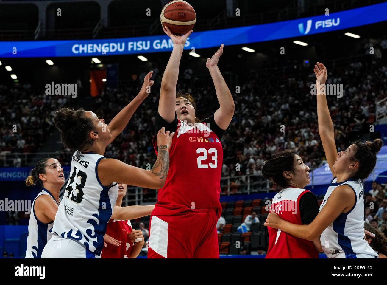 Chengdu, China's Sichuan Province. 28th July, 2023. Liu Yutong (C) of ...