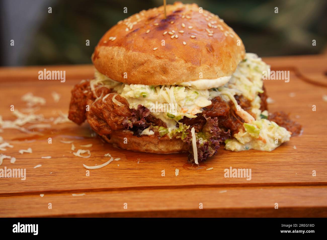 Fresh chipotle burger at farmers street food market in Prague Stock ...