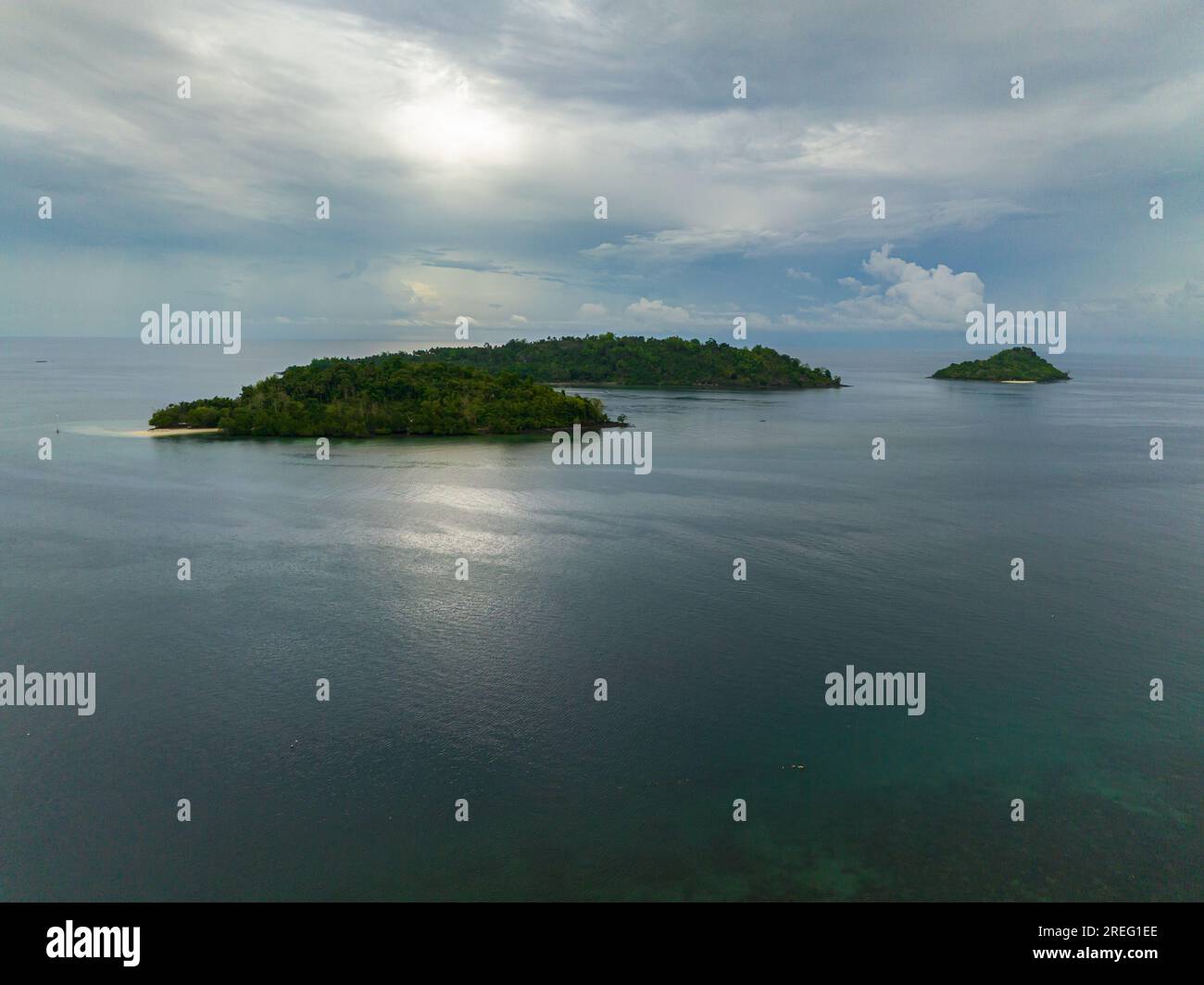 Aerial Seascape: Blue sea and sky with clouds. Once Islas. Zamboanga ...
