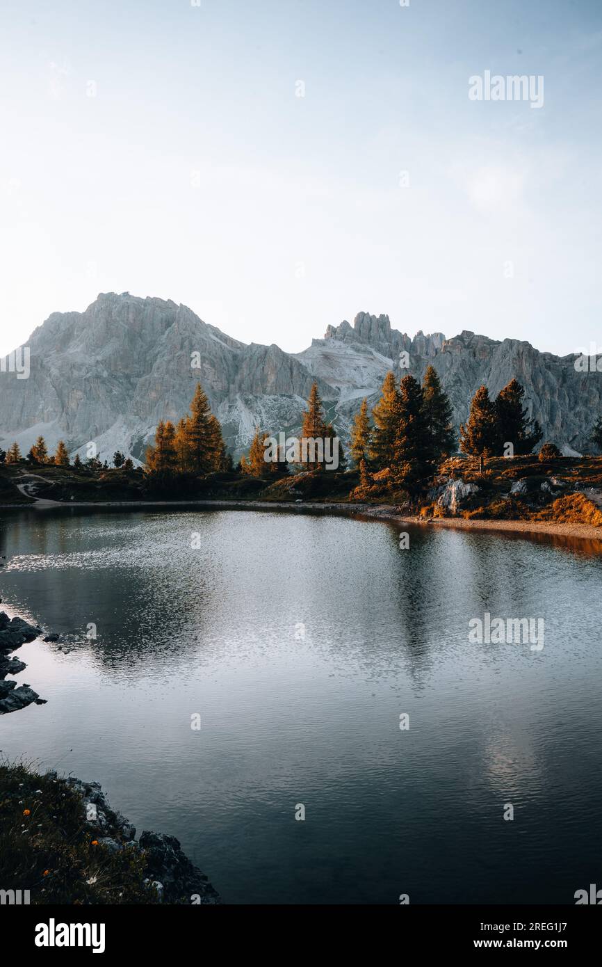 Beautiful sunset view on Lago di Limides in the Falzarego Pass ...