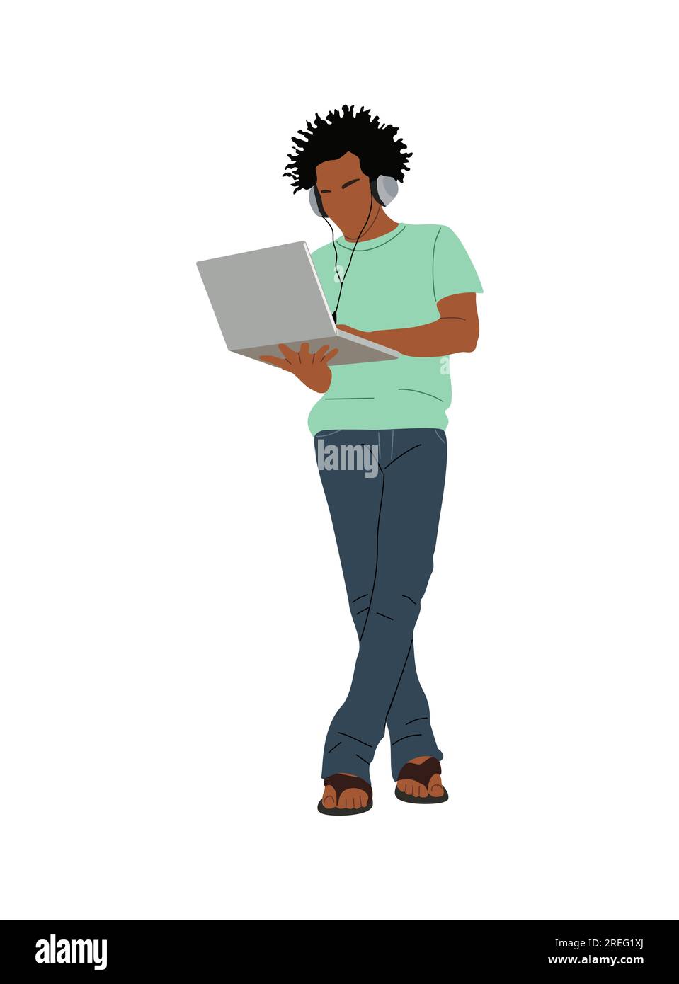 Black Business man working at laptop vector Stock Vector Image & Art ...