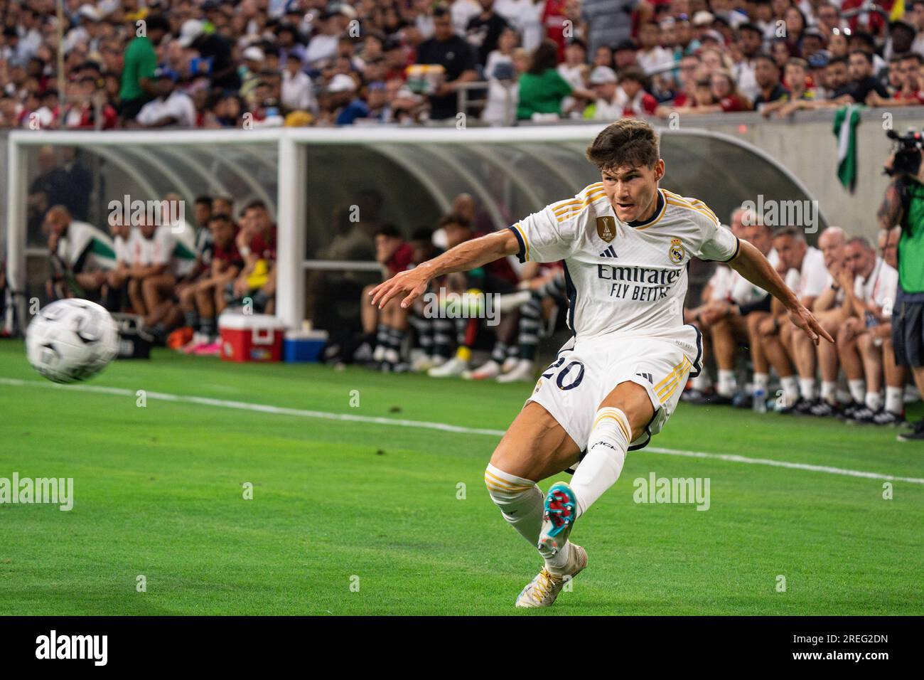 Real Madrid defender Francisco Garcia (20) sends a crossing pass during ...