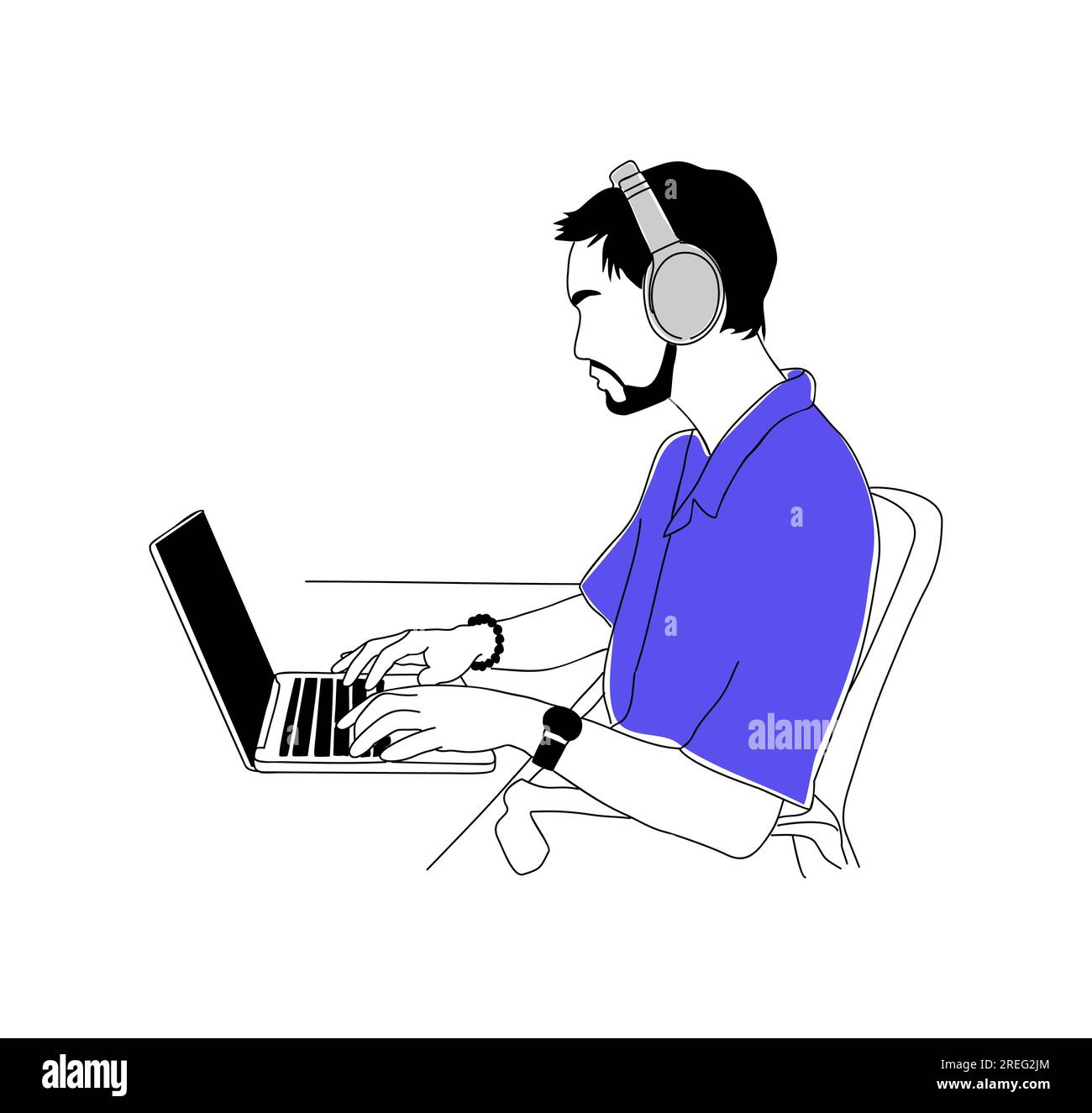 Woman headphones sitting computer Cut Out Stock Images & Pictures - Alamy