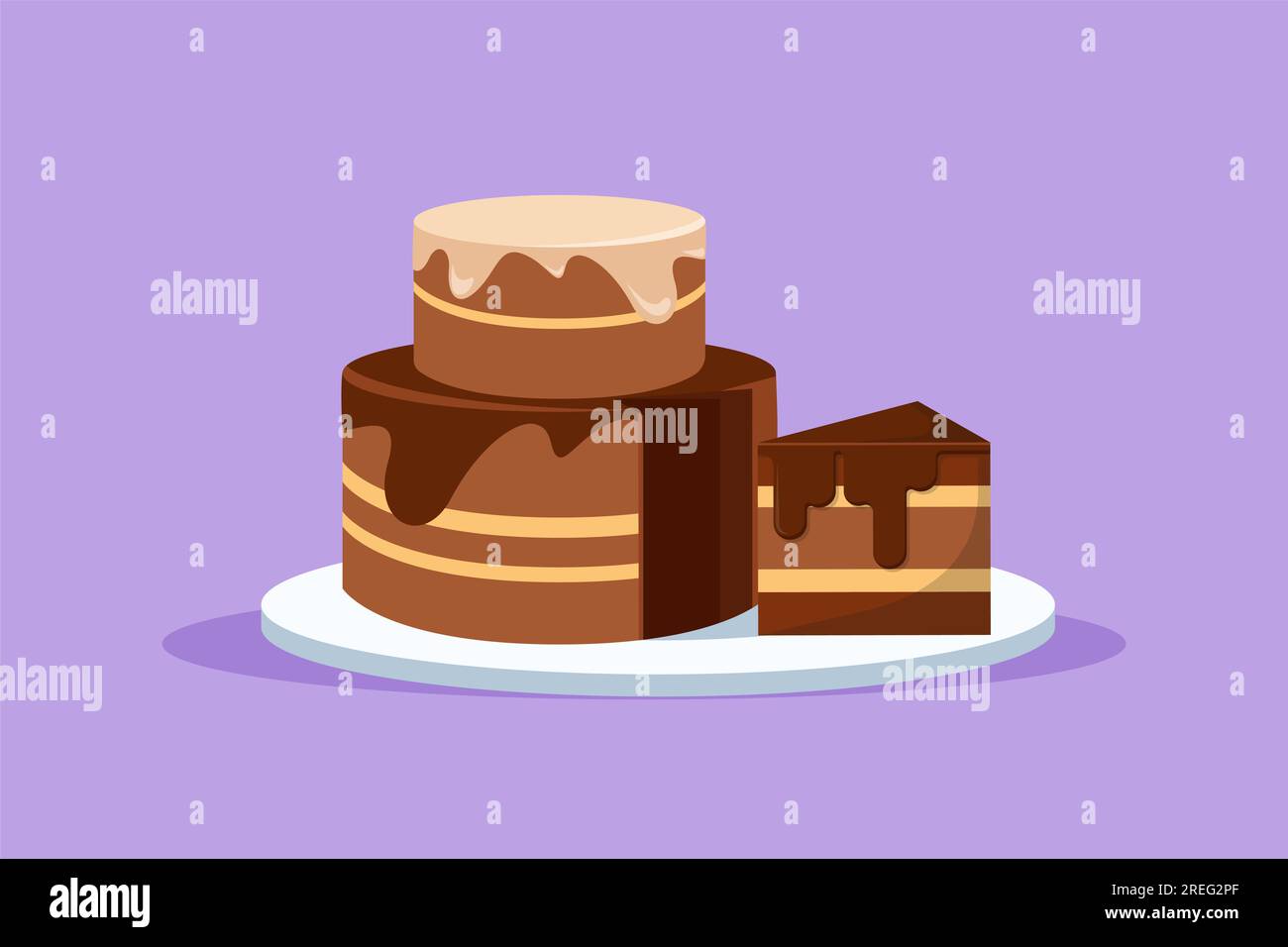 Cartoon flat style drawing fresh delicious birthday with sliced cut ...