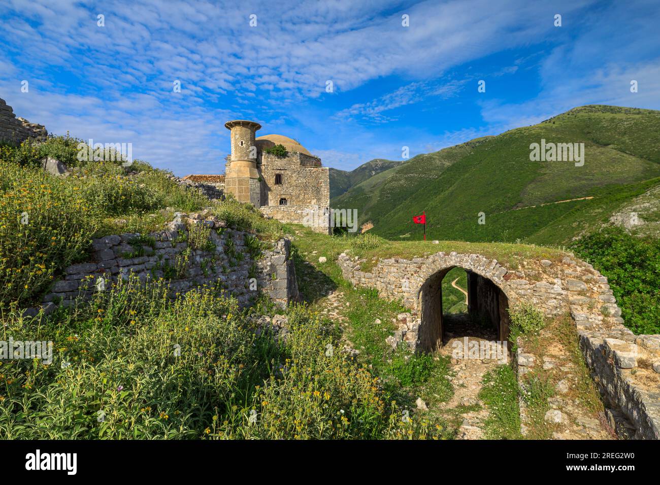 Borsh Castle in Albania stands majestically on a hill, overlooking the ...