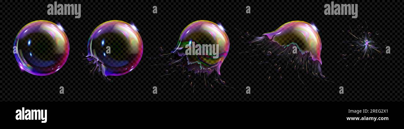 Realistic bubble burst animation set isolated on transparent background ...