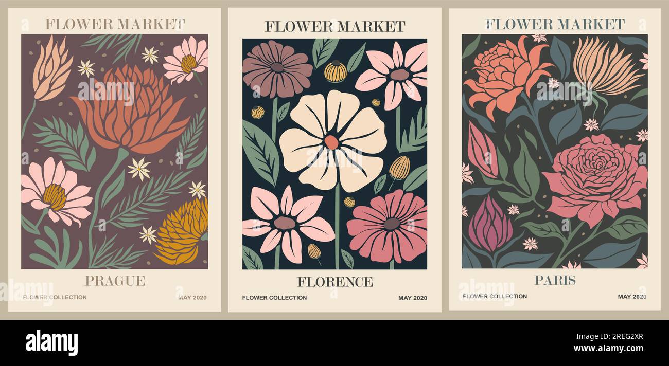 Set of abstract flower market posters vector art Stock Vector Image ...