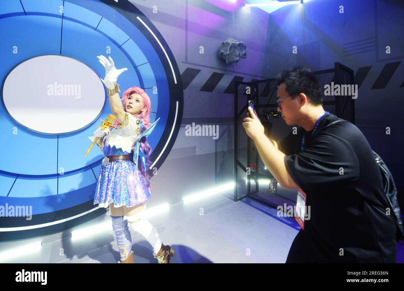 SHANGHAI, CHINA - JULY 28, 2023 - Spectators take photos of a cosplay ...