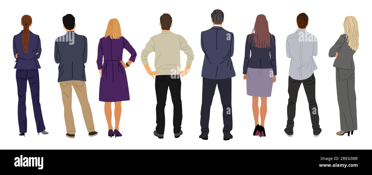 Set of diverse Business People Standing Back View Stock Vector Image ...