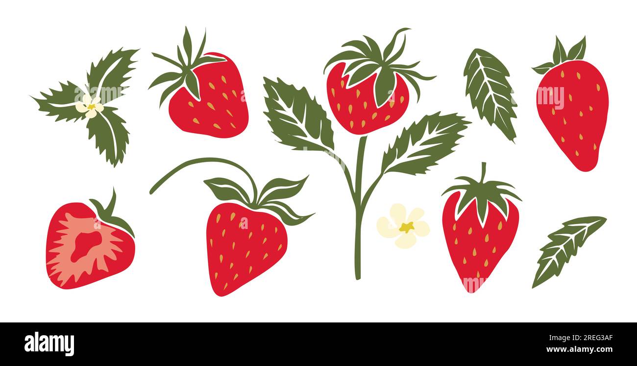 Hand drawn abstract strawberry elements vector set Stock Vector Image ...