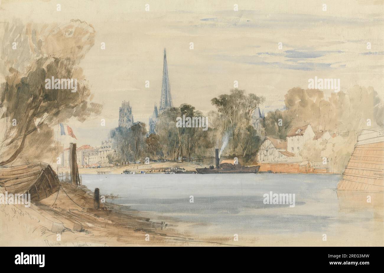 A View of Rouen from the River by Thomas Leeson Scrase Rowbotham Stock ...