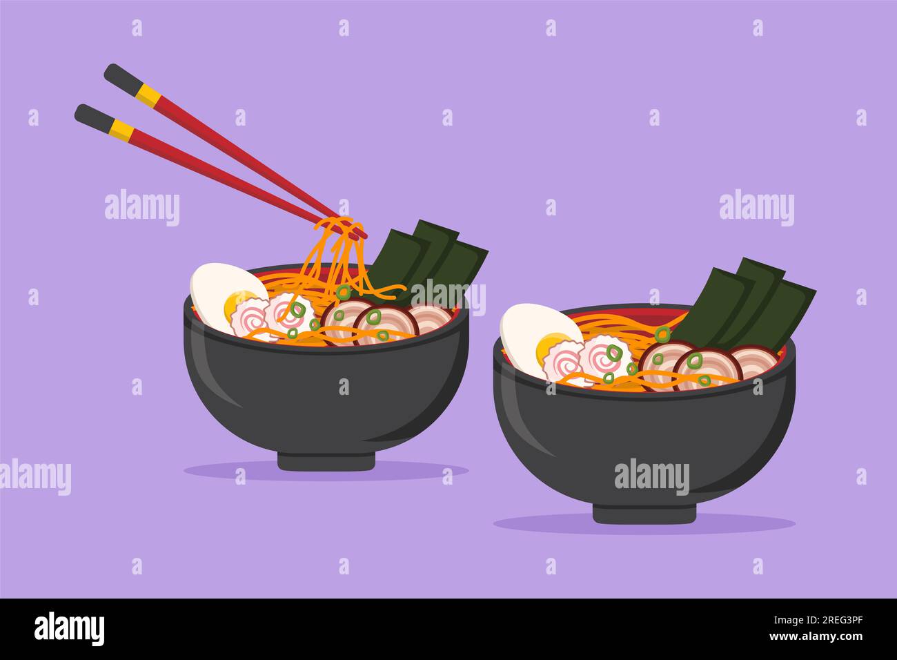 Cartoon flat style drawing fresh delicious Japanese ramen restaurant ...