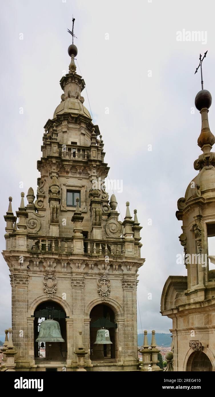 Rooftop view of the cast bronze church bells in one of the twin towers ...