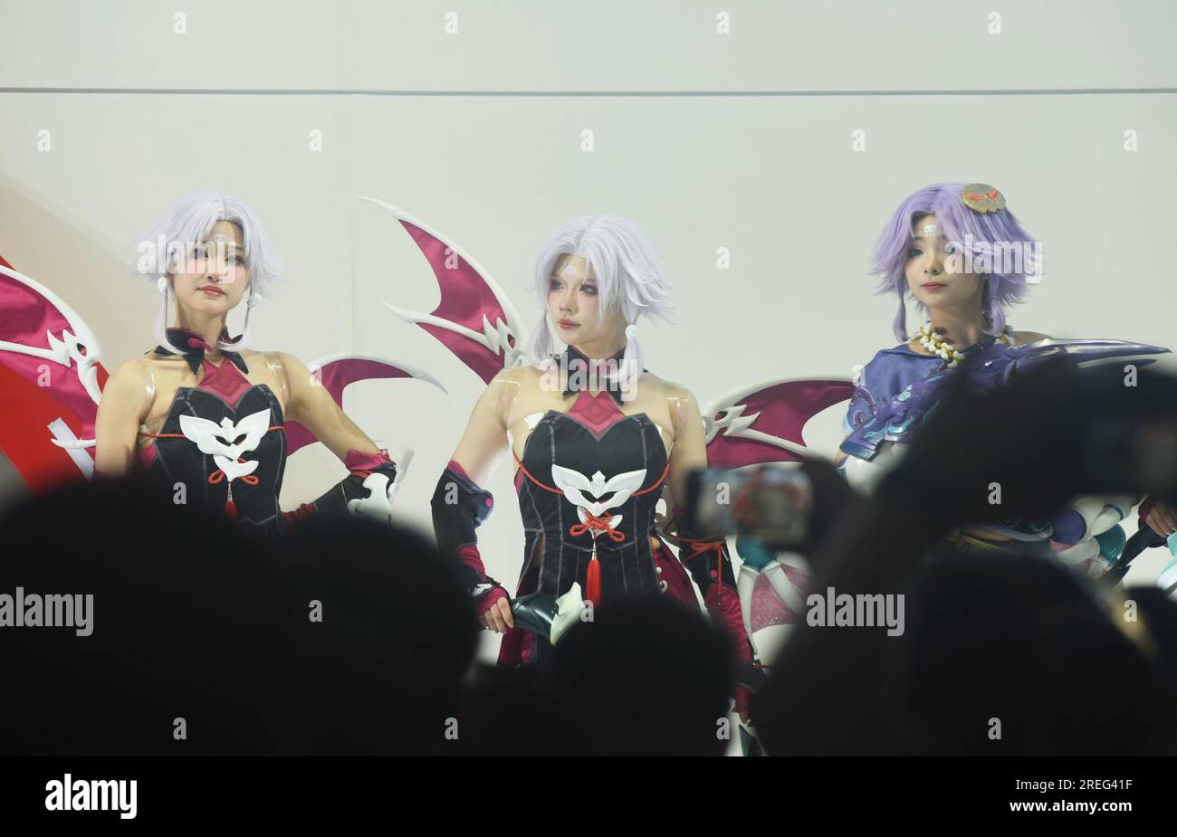 Shanghai, China. 28th July, 2023. Visitors watch a cosplay at Tencent's ...