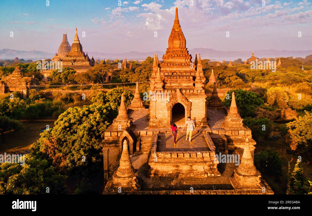 Bagan Myanmar, Sunrise above temples and pagodas of Bagan Myanmar ...
