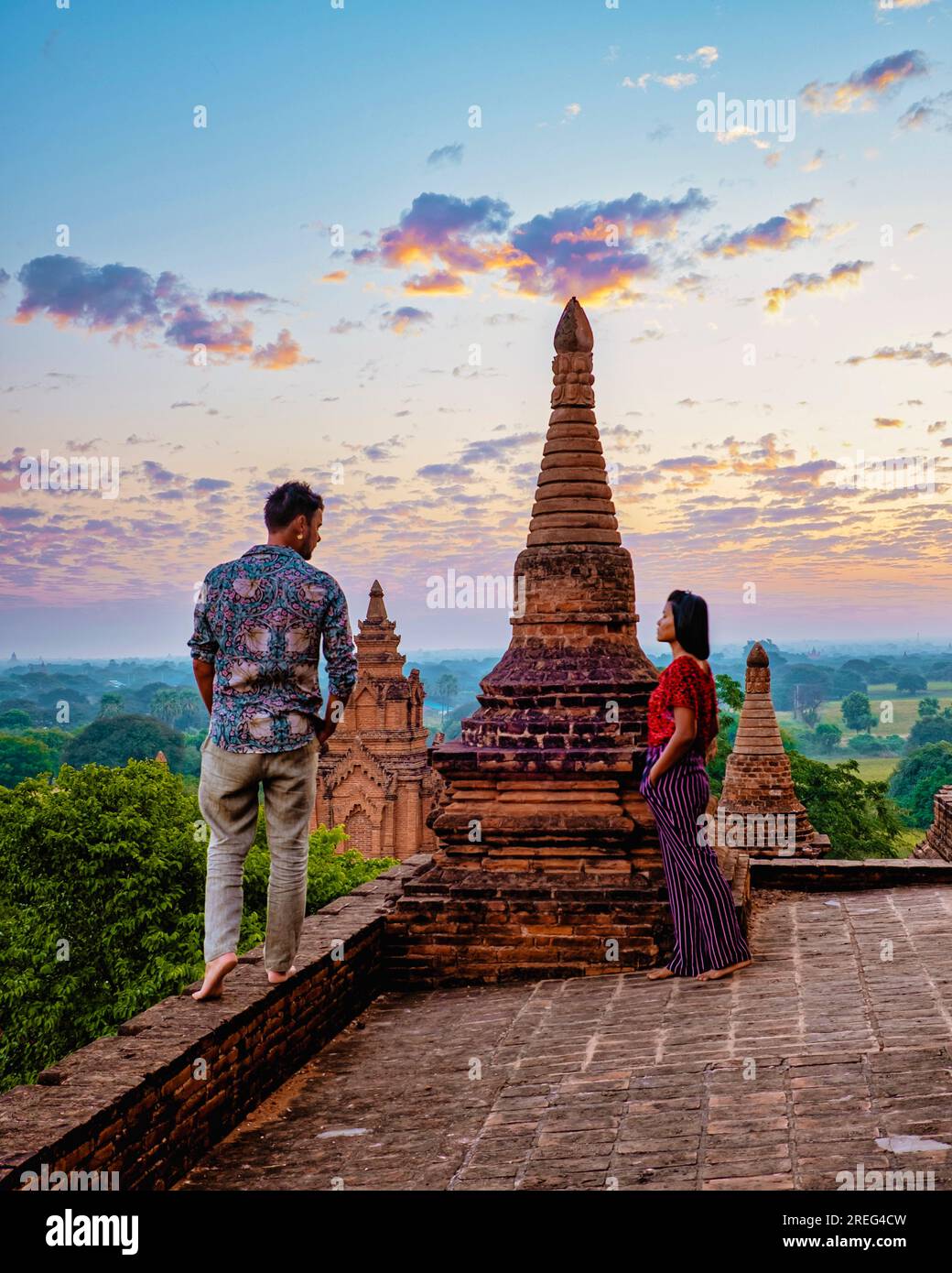 Bagan Myanmar, Sunrise above temples and pagodas of Bagan Myanmar ...