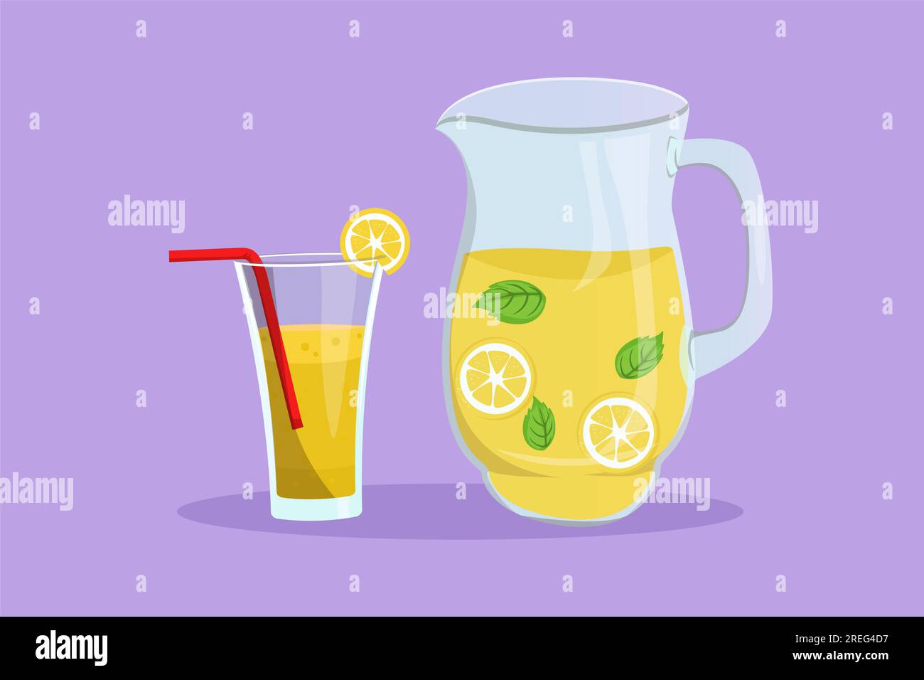 Graphic flat design drawing fresh stylized lemonade ice with sliced ...