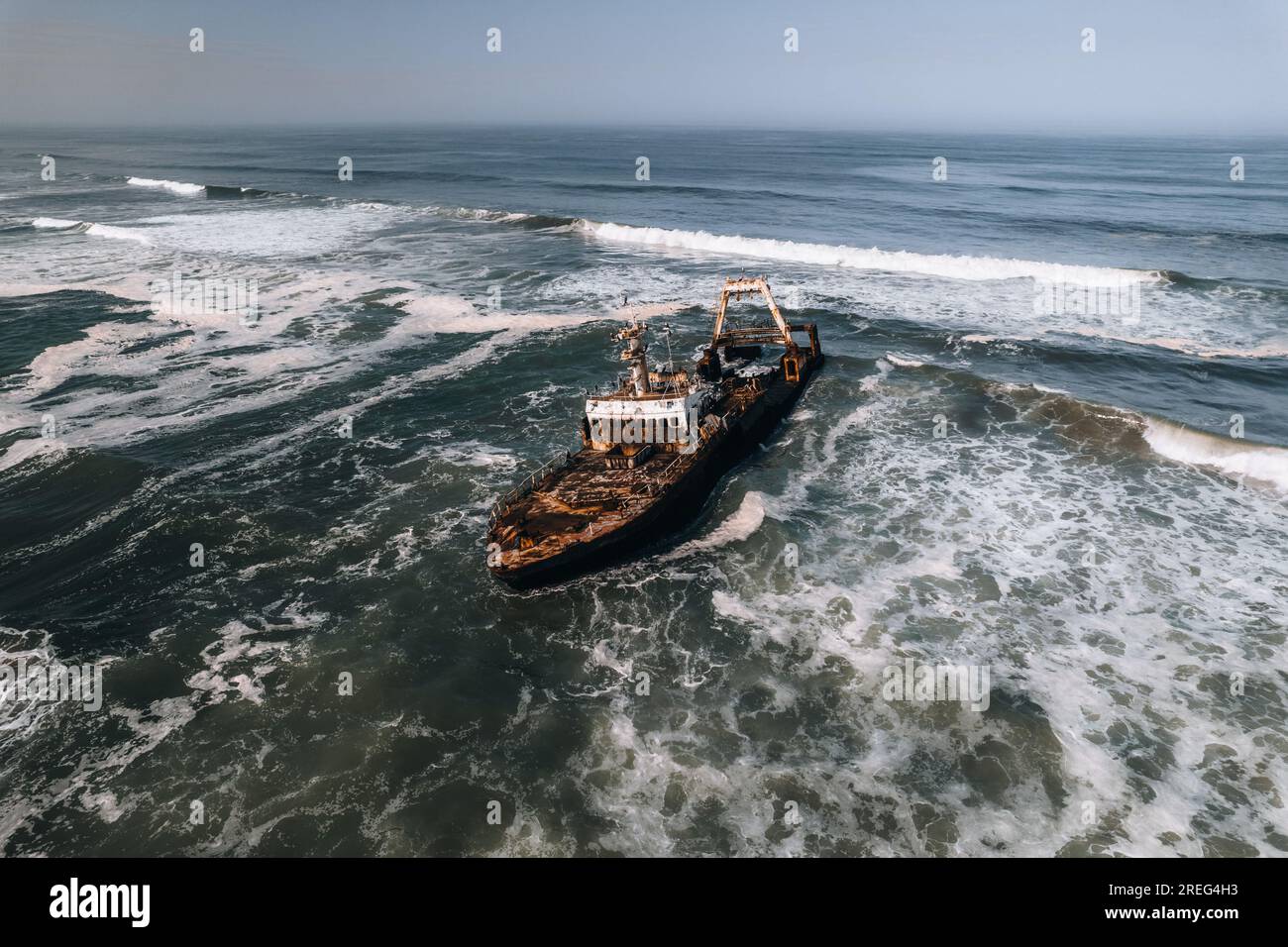 Aerial Drone View of Zeila Shipwreck in Ocean, Skeleton Coast in ...