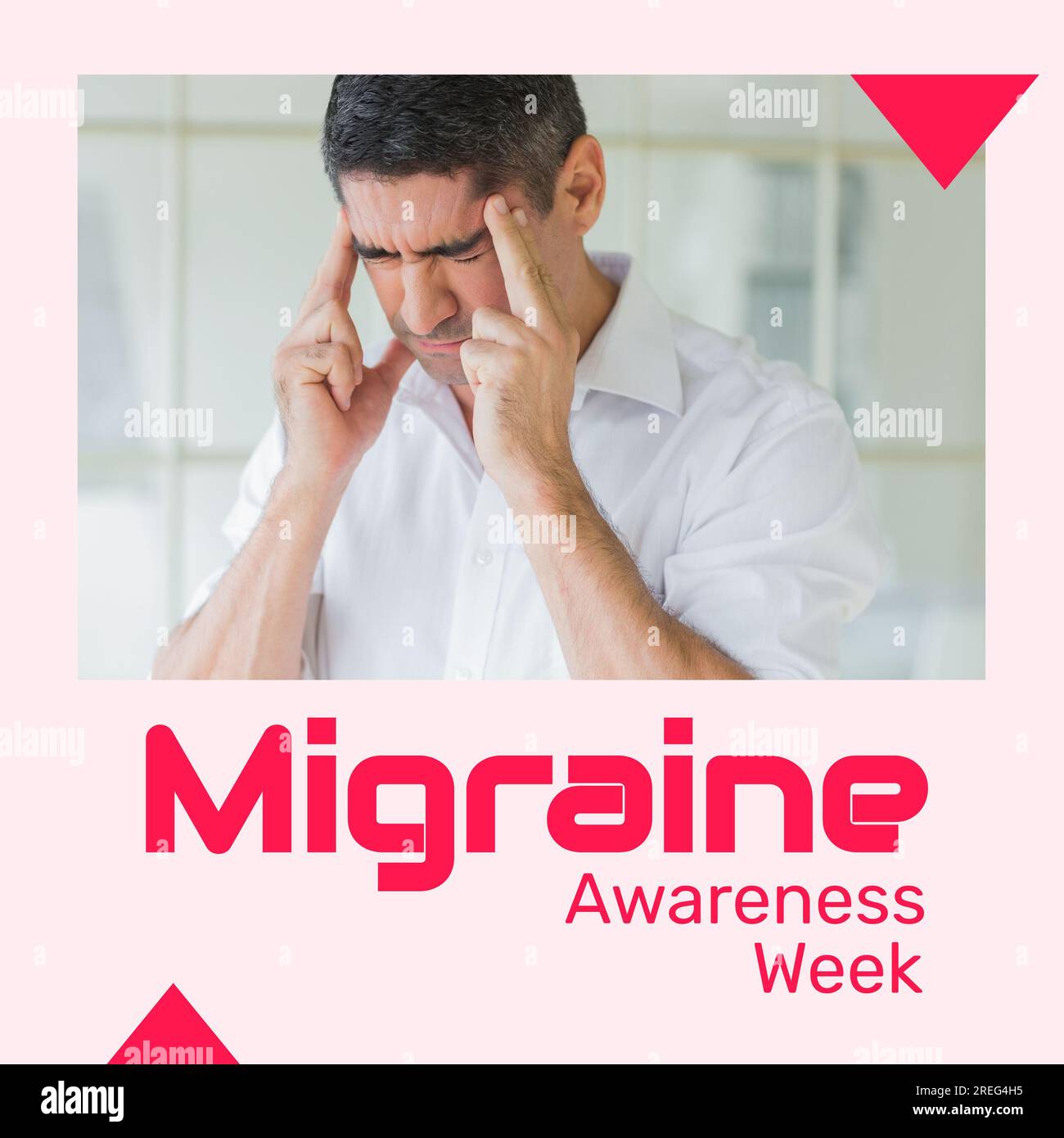 Migraine awareness week text in red on pink with distressed caucasian ...