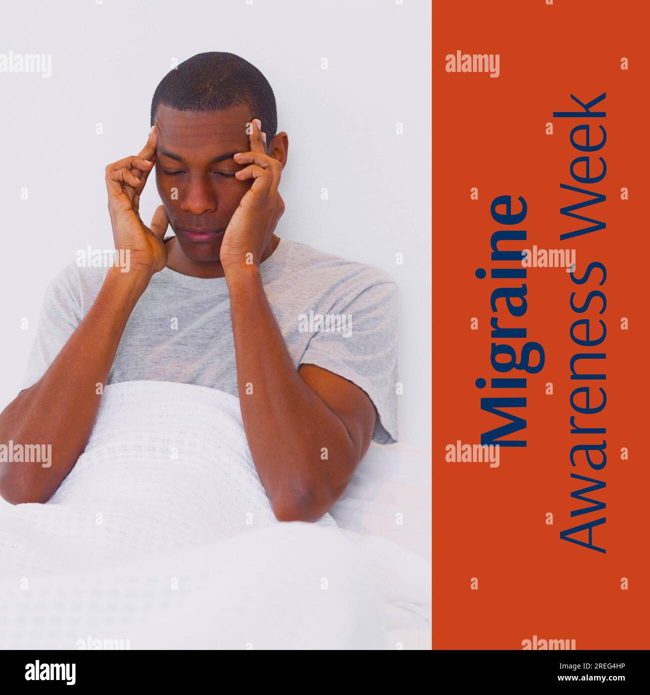 Migraine awareness week text in blue on brown with african american man ...