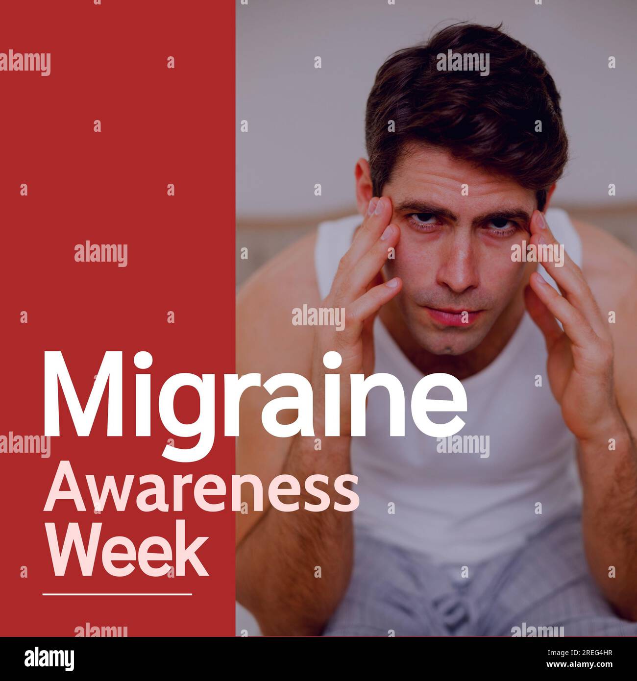 Migraine awareness week text in white on brown over caucasian man ...